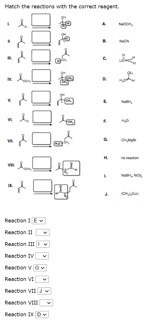 Solved Match The Reactions With The Correct Reagent The