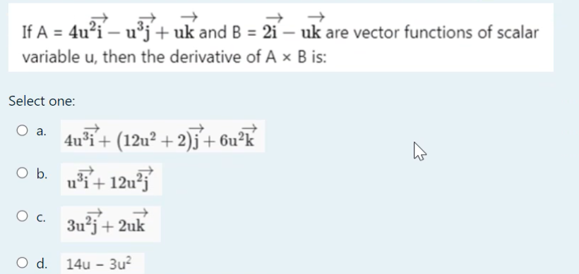 Solved If A=4vec(u2i)-u3j+vec(uk) ﻿and B=2vec(i)-vec(uk) | Chegg.com