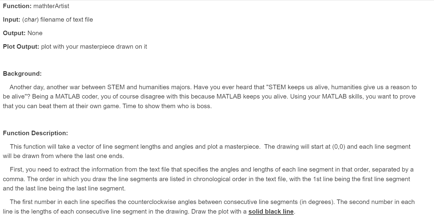 Solved Function: mathterArtist Input: (char) filename of | Chegg.com