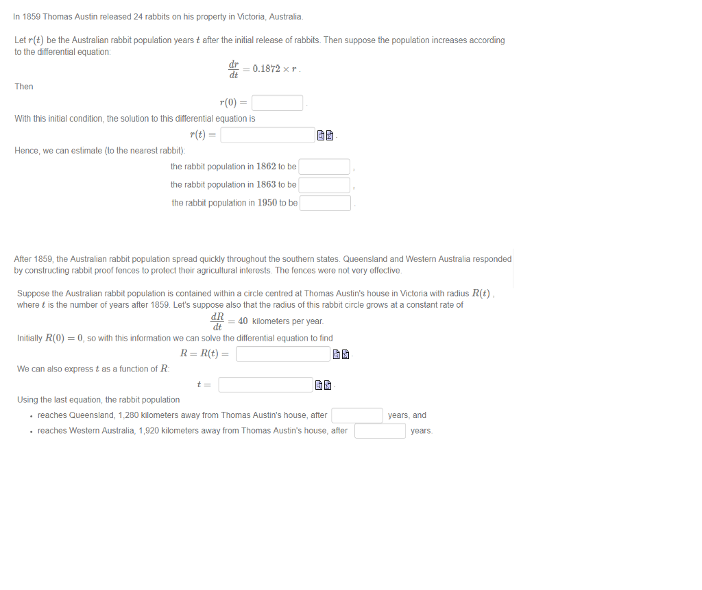 Solved In 1859 Thomas Austin released 24 rabbits on his | Chegg.com