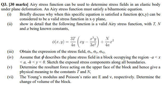 Solved Q3. [30 marks] Airy stress function can be used to | Chegg.com