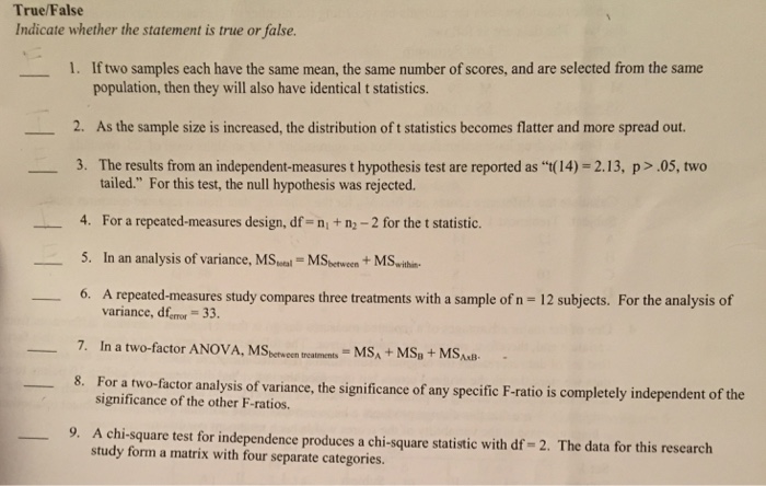 Solved Indicate whether the statement is true or false. 1. | Chegg.com