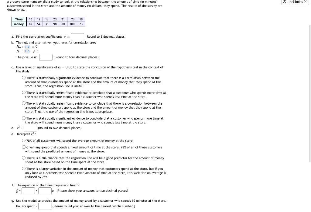 Solved A grocery store manager did a study to look at the | Chegg.com