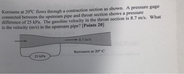 Solved Kerosene at 20°C flows through a contraction section | Chegg.com