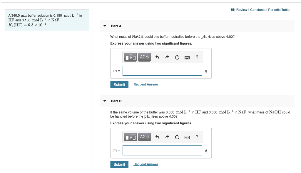 Solved A Review | Constants Periodic Table A 340.0 mL buffer | Chegg.com