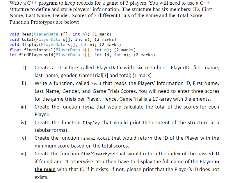 Solved Write a C++ program to keep records for a game of 3 | Chegg.com