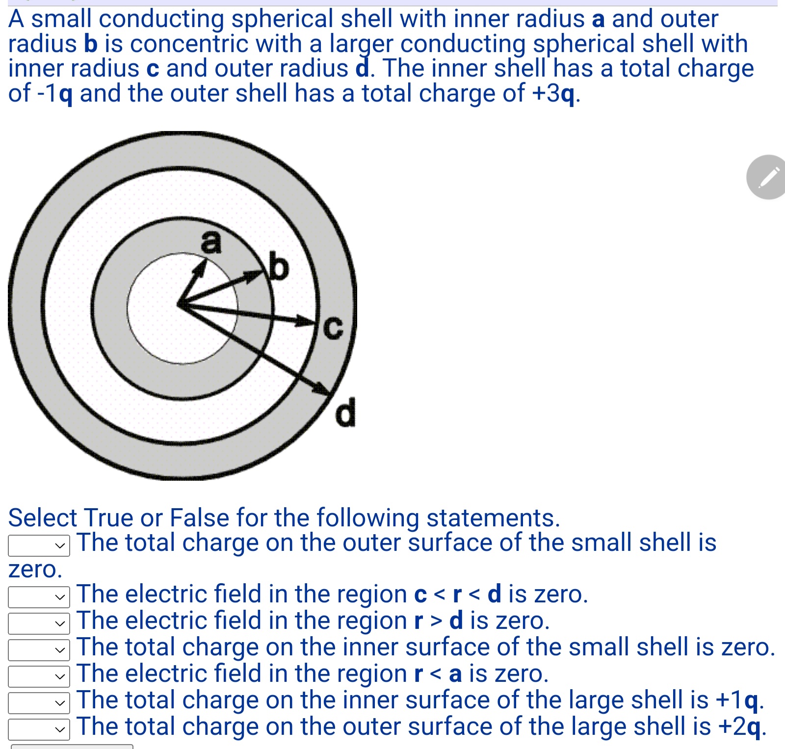 Solved A small conducting spherical shell with inner radius | Chegg.com