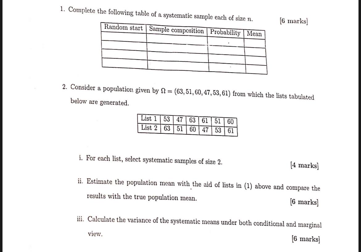 Solved 1. Complete the following table of a systematic | Chegg.com
