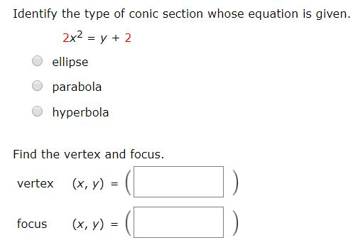 Solved Identify the type of conic section whose equation is | Chegg.com