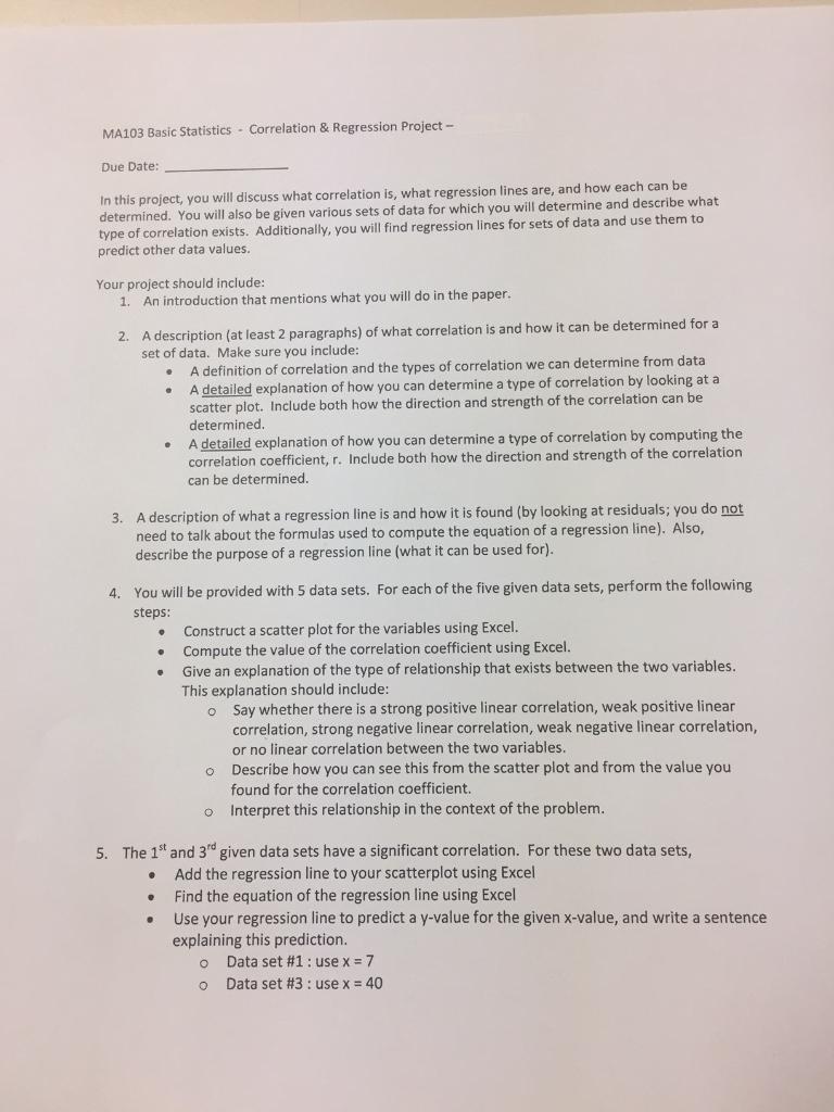 Solved MA103 Basic Statistics - Correlation & Regression | Chegg.com