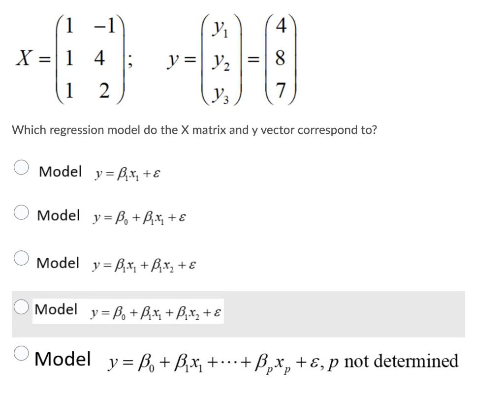 Solved 1 -1 Yi 4 X = = 1 4 y = | Y2 = 8 1 2 ya 7 Which | Chegg.com