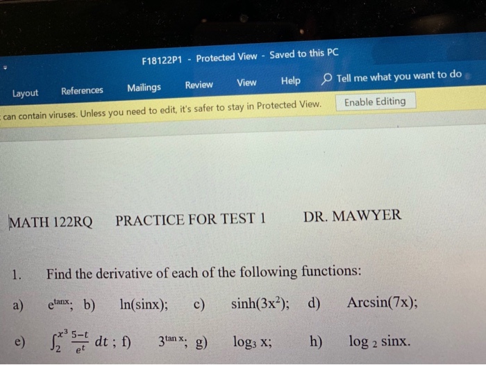 Solved F18122P1 - Protected View - Saved to this PC View | Chegg.com