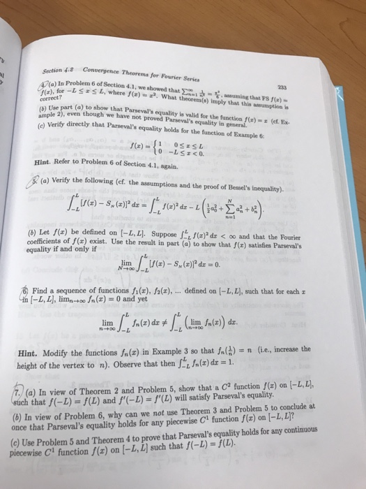 4e Convergence Theorems for Fourier Series Section | Chegg.com