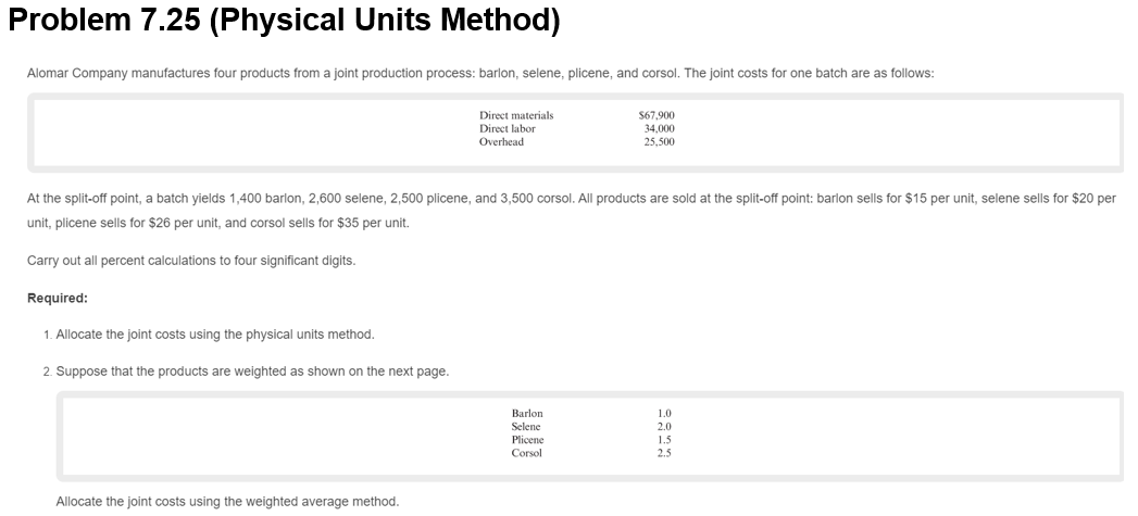 Solved Problem 7.25 (Physical Units Method) Alomar Company | Chegg.com