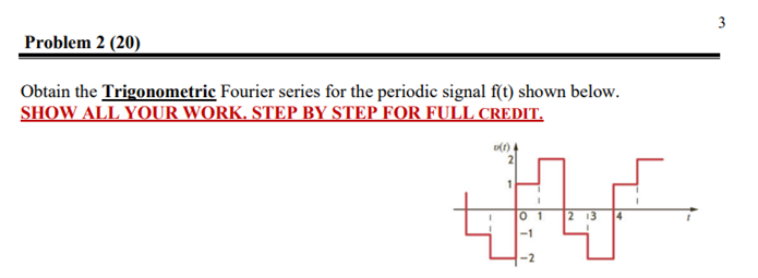 Solved Problem 2 (20) Obtain the Trigonometric Fourier | Chegg.com