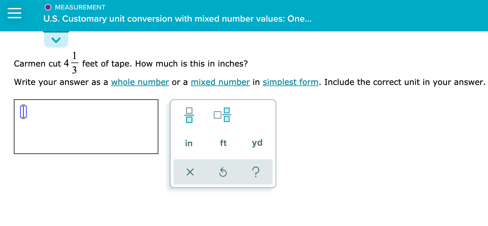 Solved = O MEASUREMENT U.S. Customary unit conversion with | Chegg.com