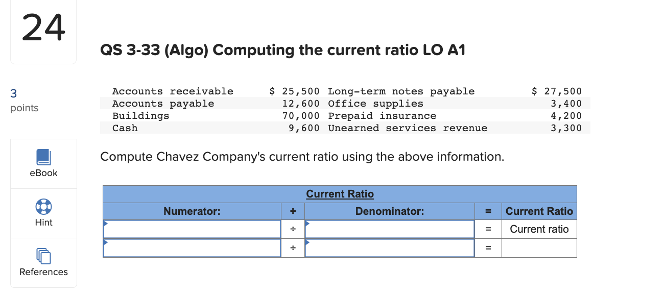Solved QS 3-33 (Algo) Computing the current ratio LO A1 | Chegg.com