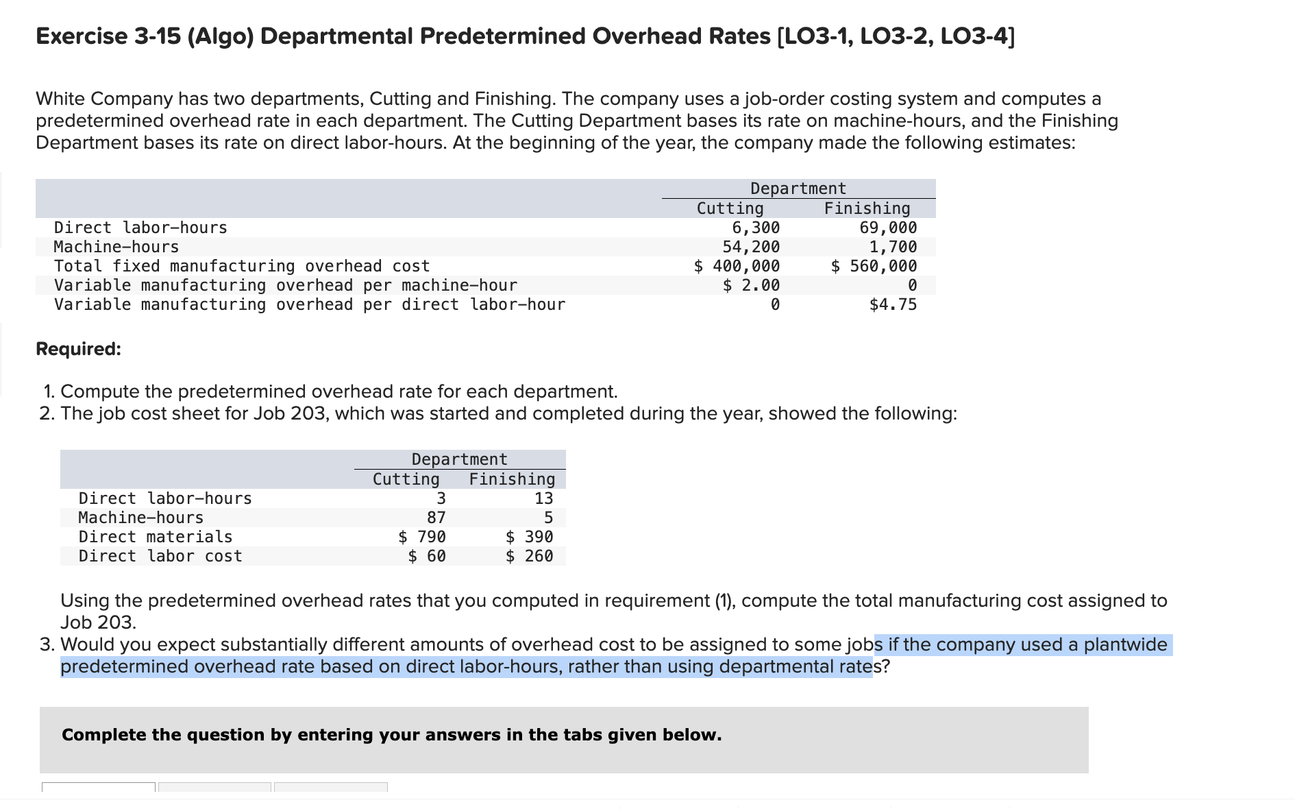 Solved Exercise 3-15 (Algo) ﻿Departmental Predetermined | Chegg.com