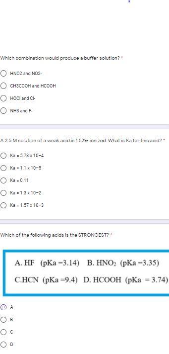 Solved Which combination would produce a buffer solution? O | Chegg.com