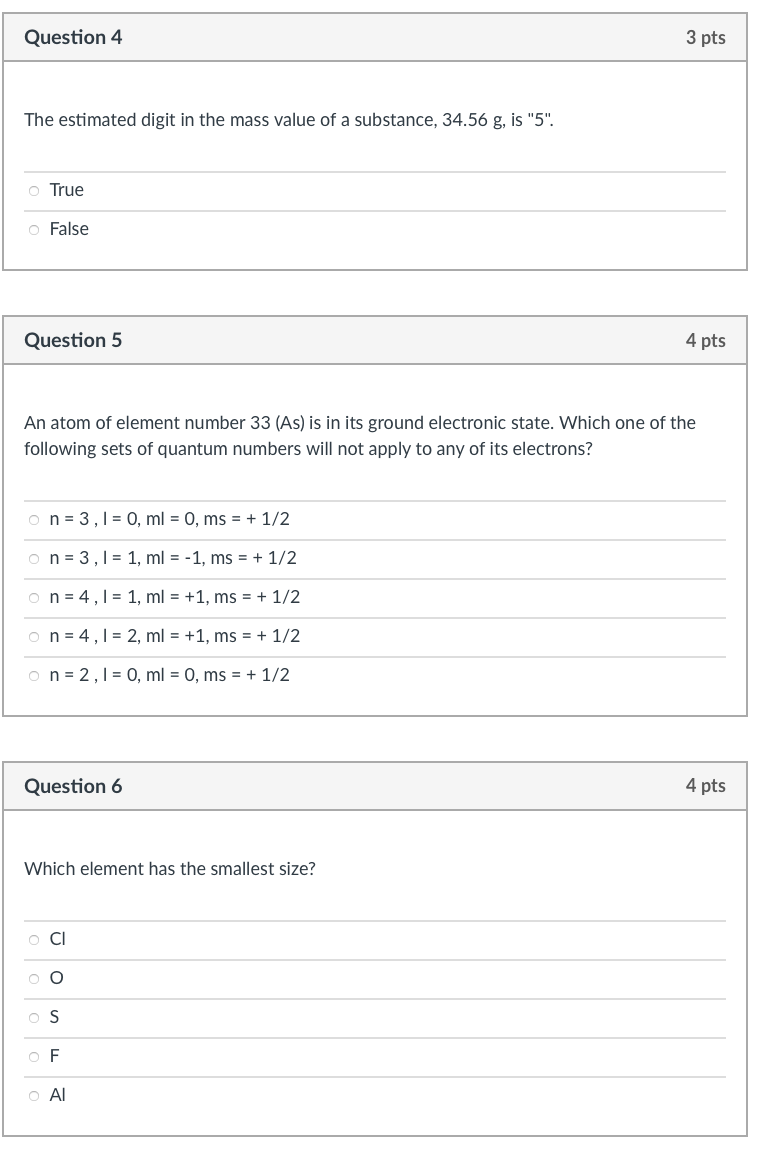 Solved Question 4 3 pts The estimated digit in the mass | Chegg.com