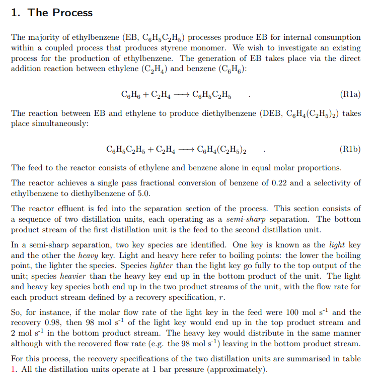1. The Process The majority of ethylbenzene (EB, | Chegg.com
