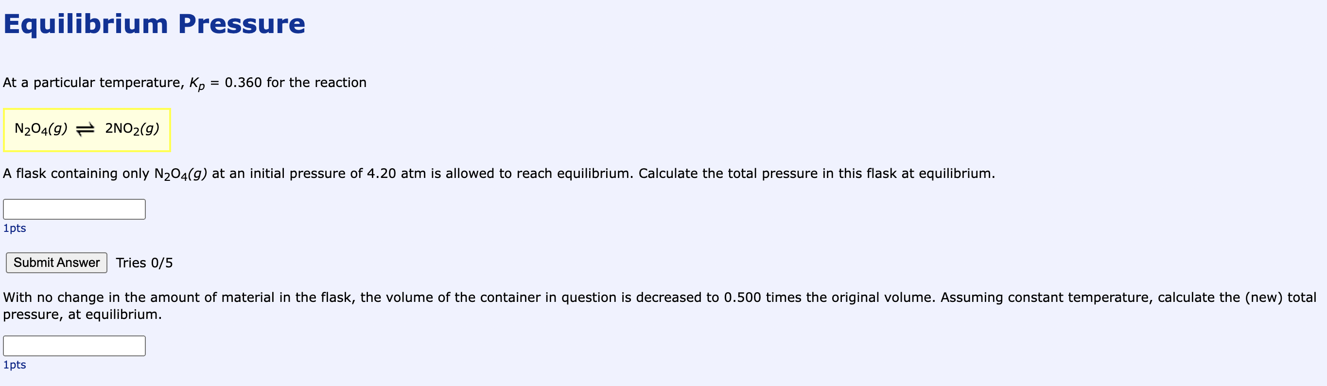 Solved Equilibrium Pressure At a particular temperature, | Chegg.com