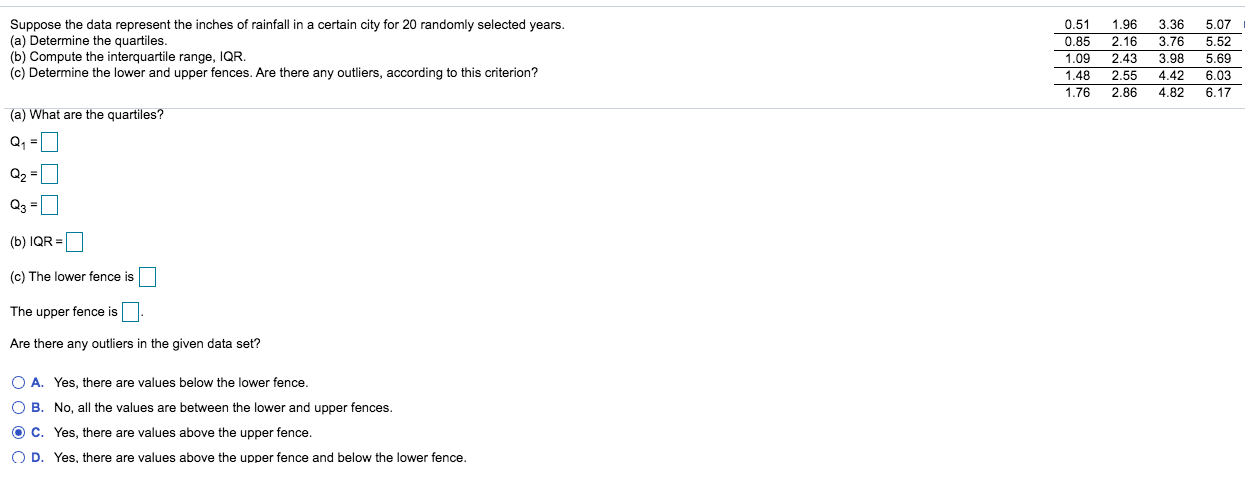Solved What are the outliers? Select the correct choice | Chegg.com