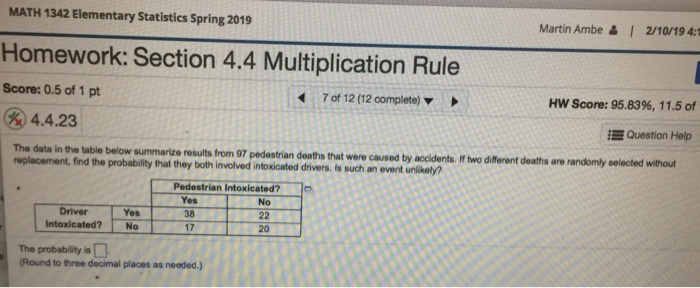 Solved MATH 1342 Elementary Statistics Spring 2019 Homework: | Chegg.com