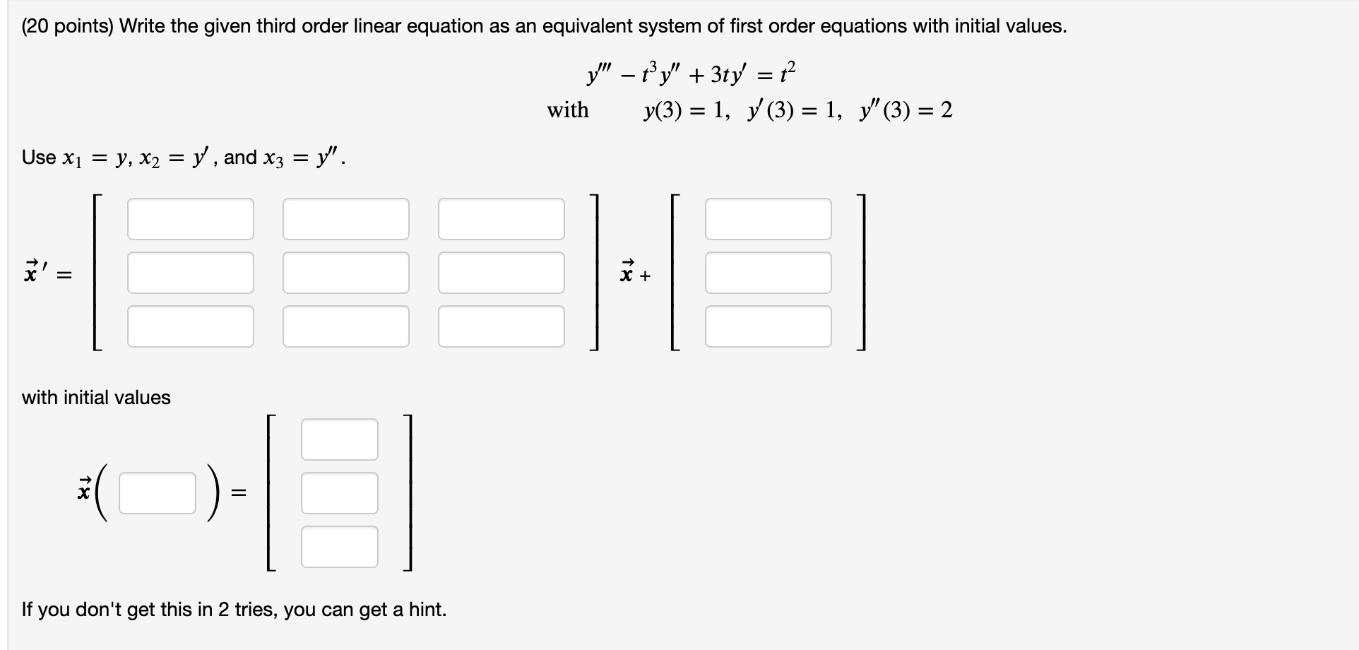 Solved (20 points) Write the given third order linear | Chegg.com