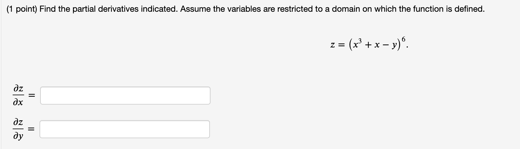 Solved (1 point) Find the partial derivatives indicated. | Chegg.com