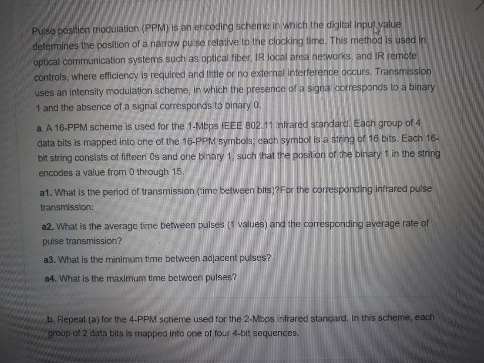 Pulse position modulation (PPM) is an encoding scheme | Chegg.com