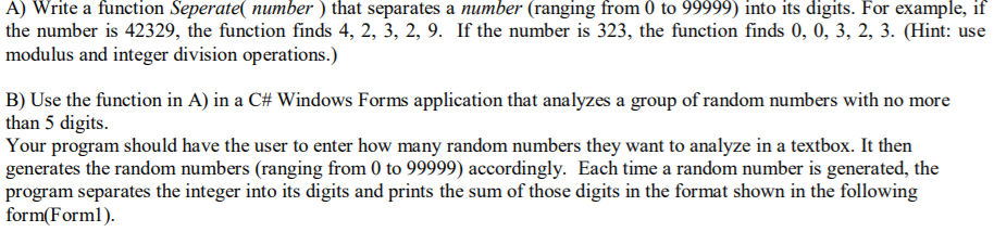 Solved A) Write a function Seperate number ) that separates | Chegg.com