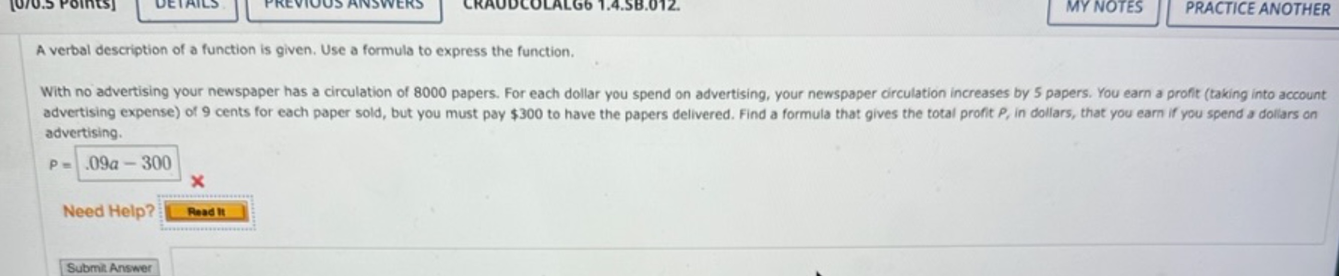Solved A verbal description of a function is given. Use a | Chegg.com