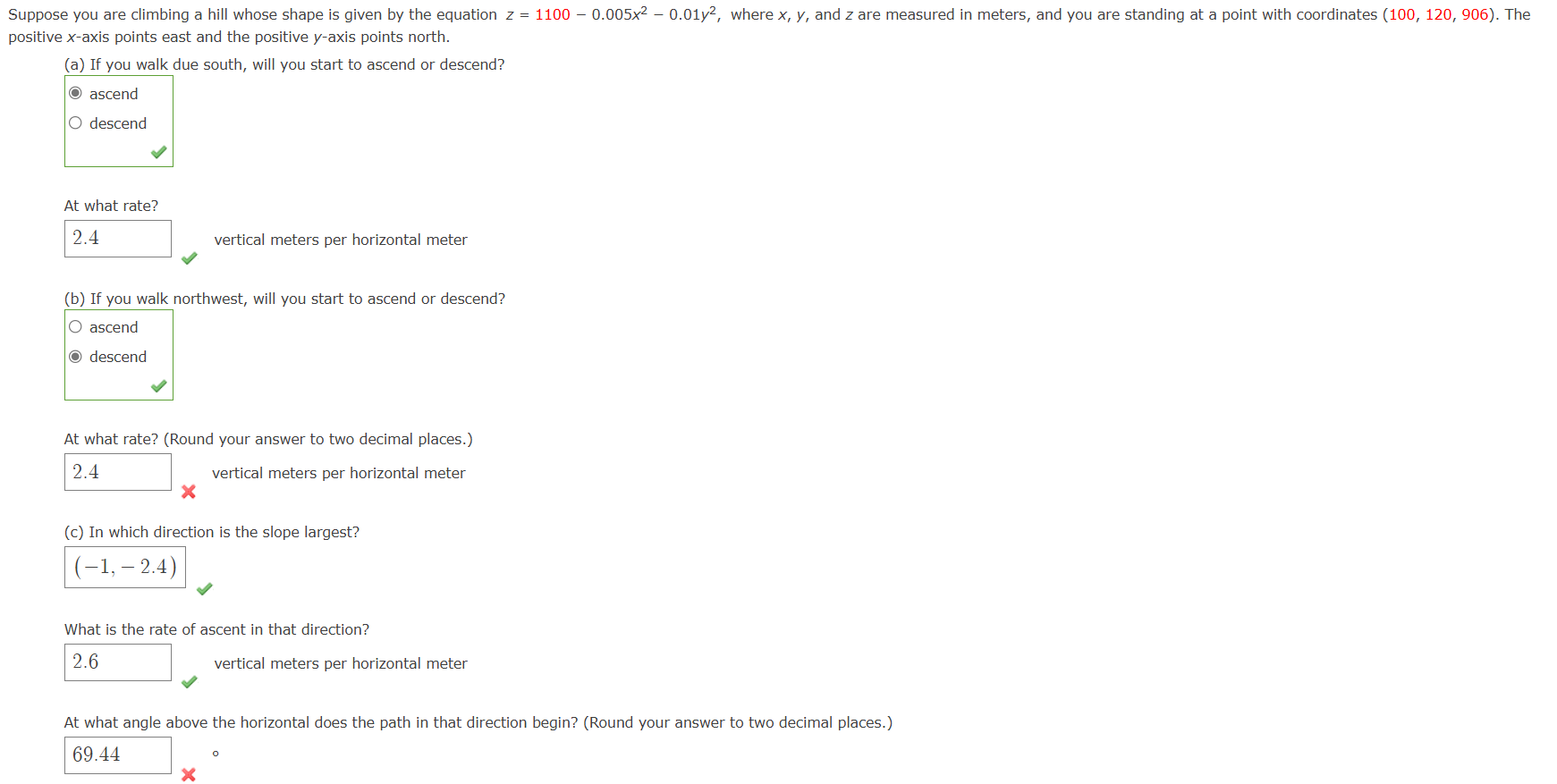 Solved Suppose you are climbing a hill whose shape is given | Chegg.com