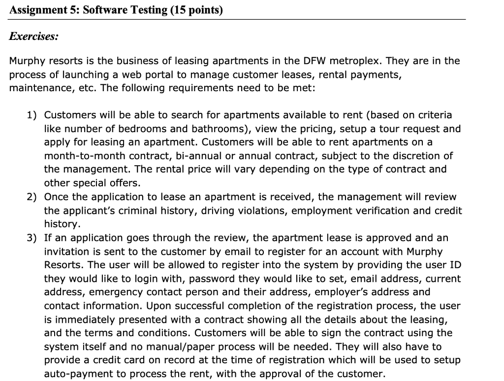 Assignment 5: Software Testing (15 points) Exercises: | Chegg.com