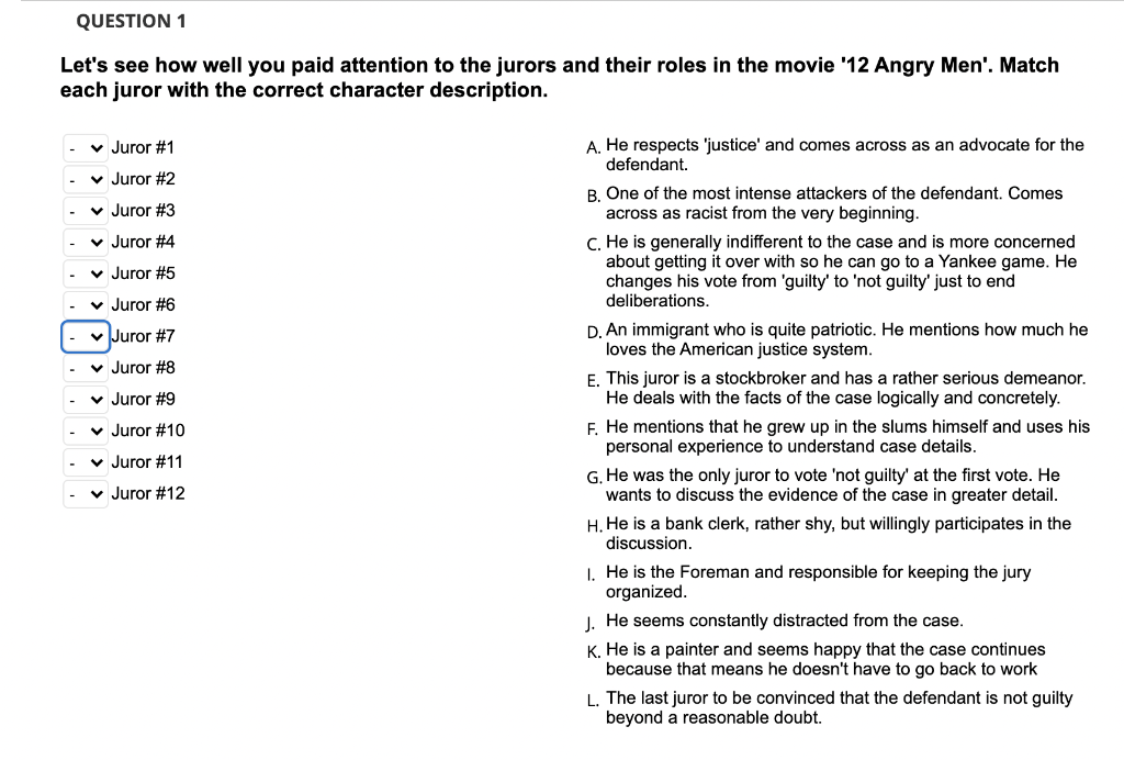 Solved Let's see how well you paid attention to the jurors | Chegg.com