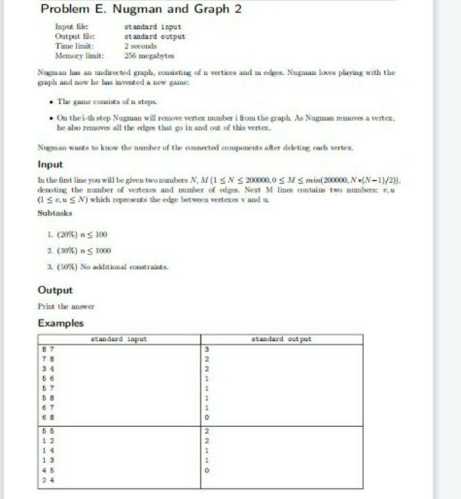 Problem E. Nugman and Graph 2 Input file standard | Chegg.com