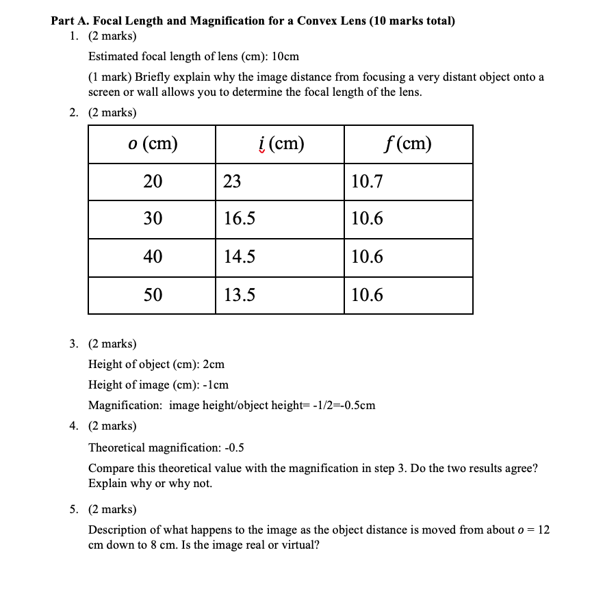 Solved Optics Practical - Lenses & Microscopes (on-campus | Chegg.com