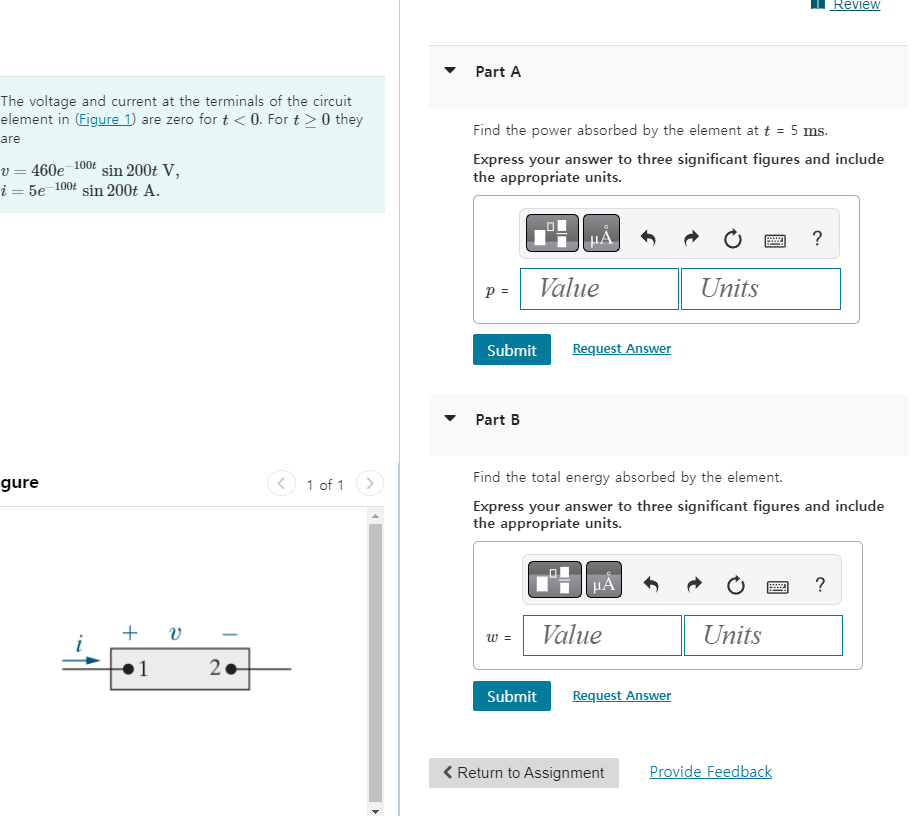 Solved The voltage and current at the terminals of the | Chegg.com