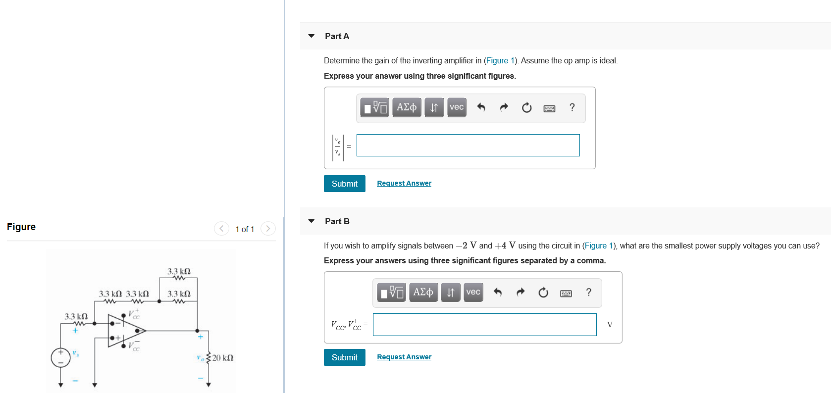 Solved Part A Determine the gain of the inverting amplifier | Chegg.com