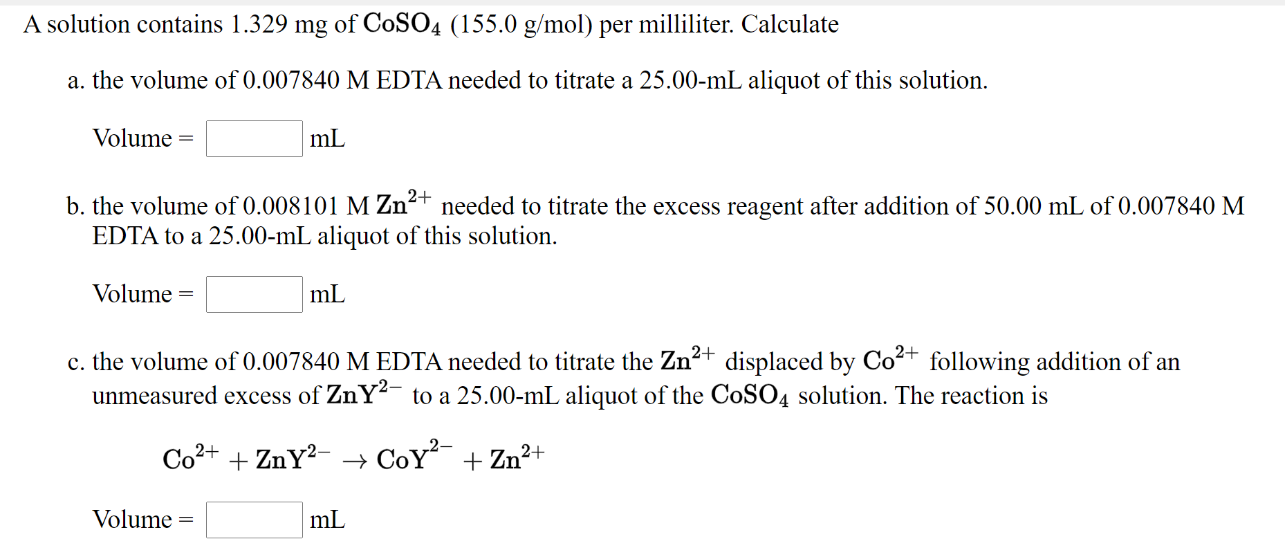 Solved A solution contains 1.329 mg of CoSO4 (155.0 g/mol) | Chegg.com