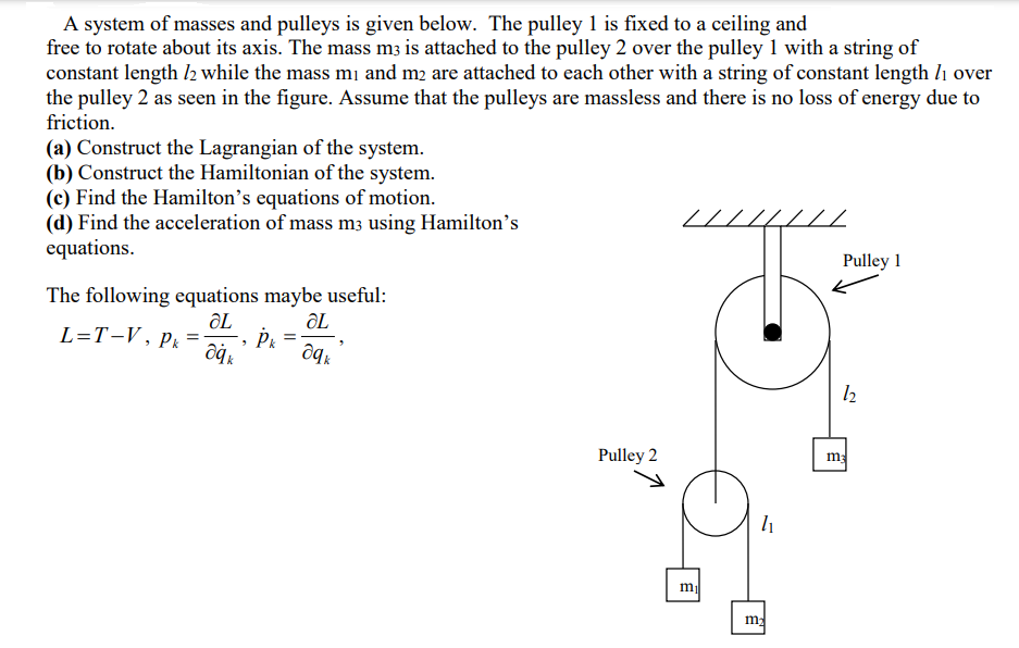 Solved A system of masses and pulleys is given below. The | Chegg.com