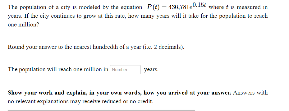 Solved The population of a city is modeled by the equation | Chegg.com