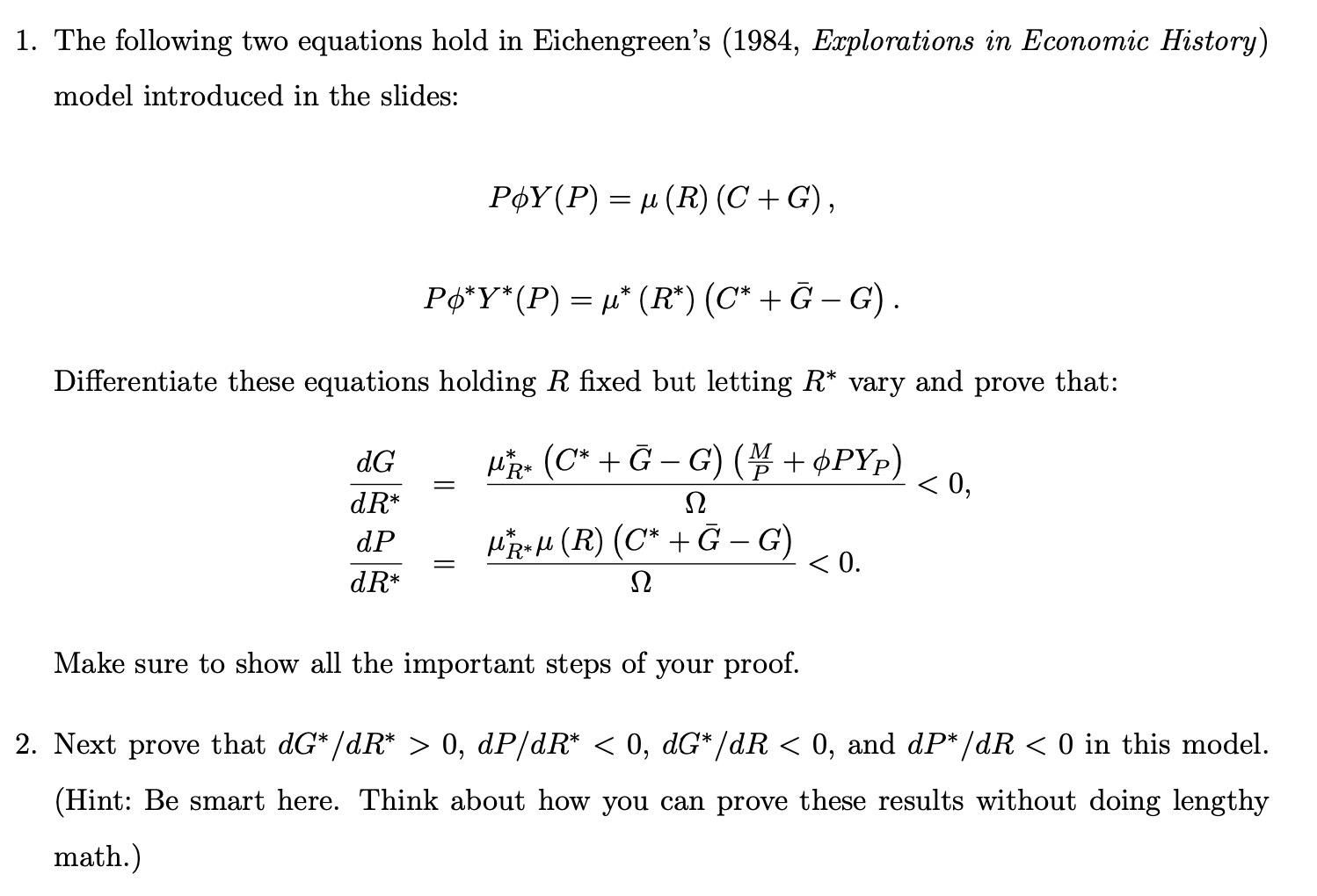 Solved 1. The following two equations hold in Eichengreen's | Chegg.com