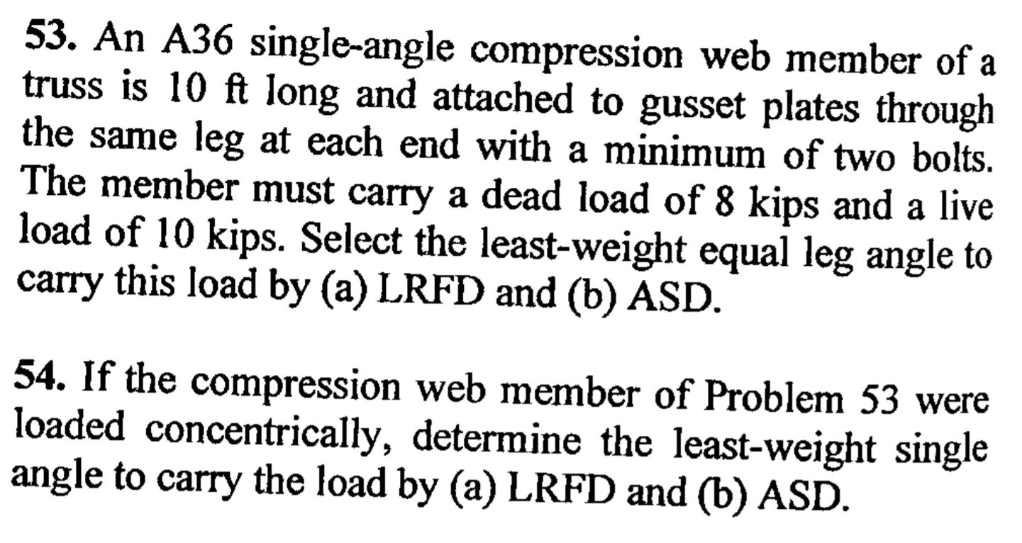 53. An A36 single-angle compression web member of a | Chegg.com