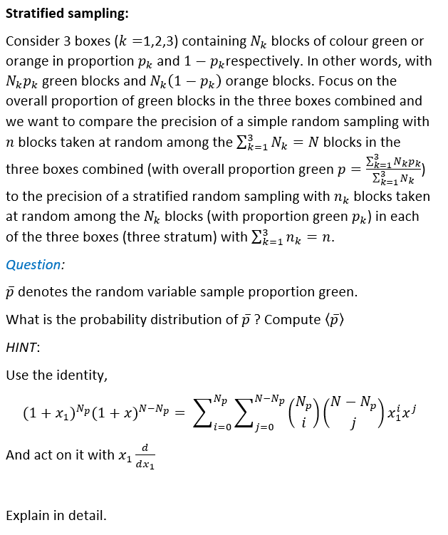 Stratified sampling: Consider 3 boxes (k =1,2,3) | Chegg.com