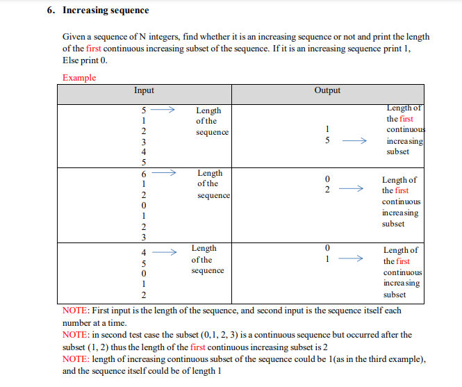Solved 6. Increasing sequence Given a sequence of N | Chegg.com