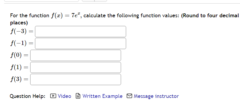 Solved For the function f(x)=7ex, calculate the following | Chegg.com