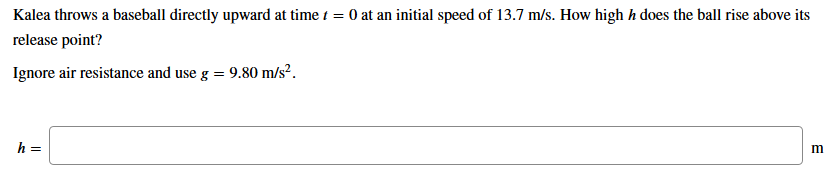 Solved Kalea throws a baseball directly upward at time t = 0 | Chegg.com