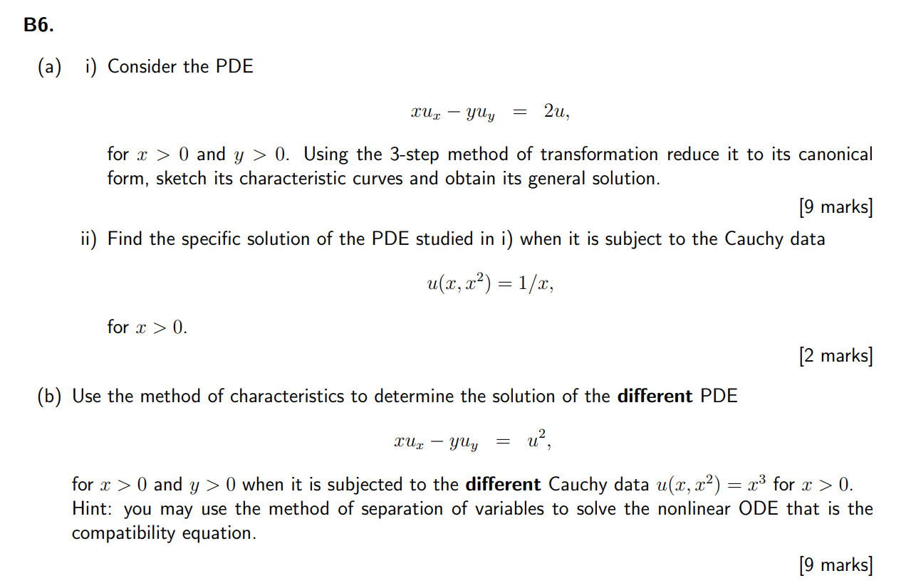 Solved (a) i) Consider the PDE xux−yuy=2u, for x>0 and y>0. | Chegg.com